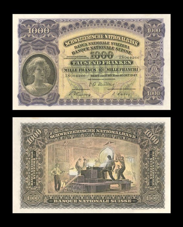 1000 Franken Banknote Schweiz Serie 2 (Reproduktion) (Neu (gemäss ...