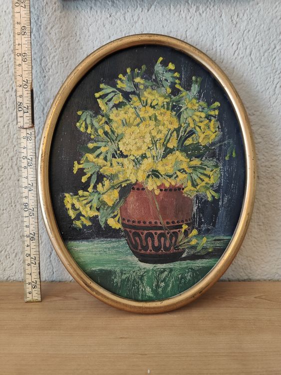 Schönes Vintage Stillleben Gemälde, Frühling, oval gerahmt | Kaufen auf Ricardo