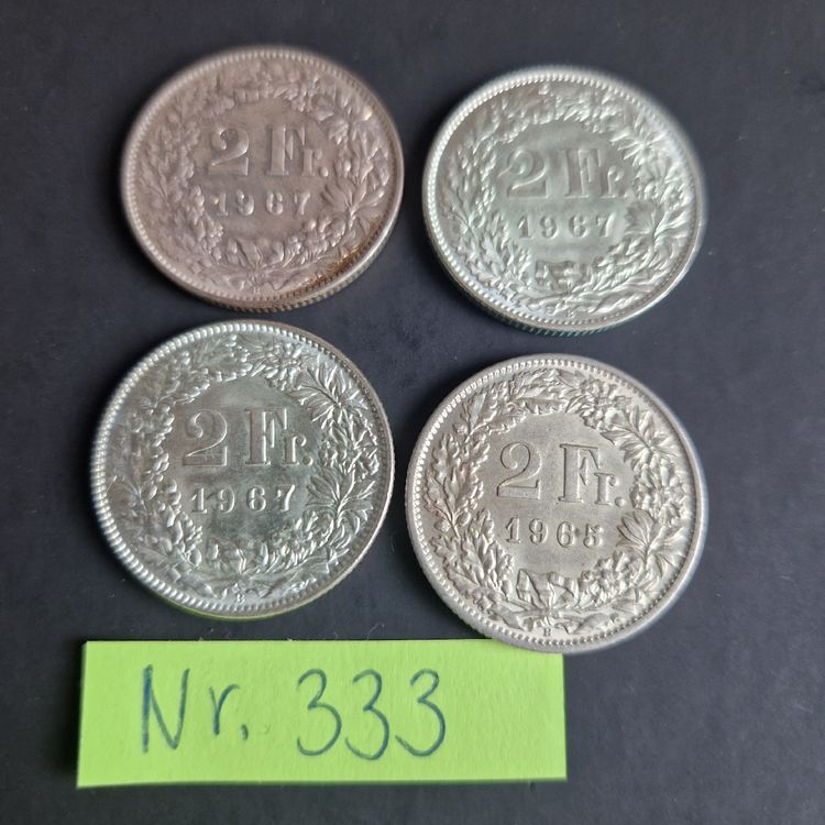 4 Silbermünzen 2 Franken Helvetia 1965/1967 Schweiz (Gebraucht) in Stans für CHF 21 – mit ...