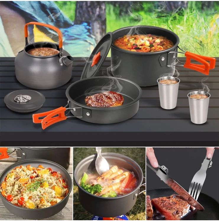 + 2-3 Person Camping Kochgeschirr Set Kochset Outdoor Töpfe (Neu und originalverpackt) in ...