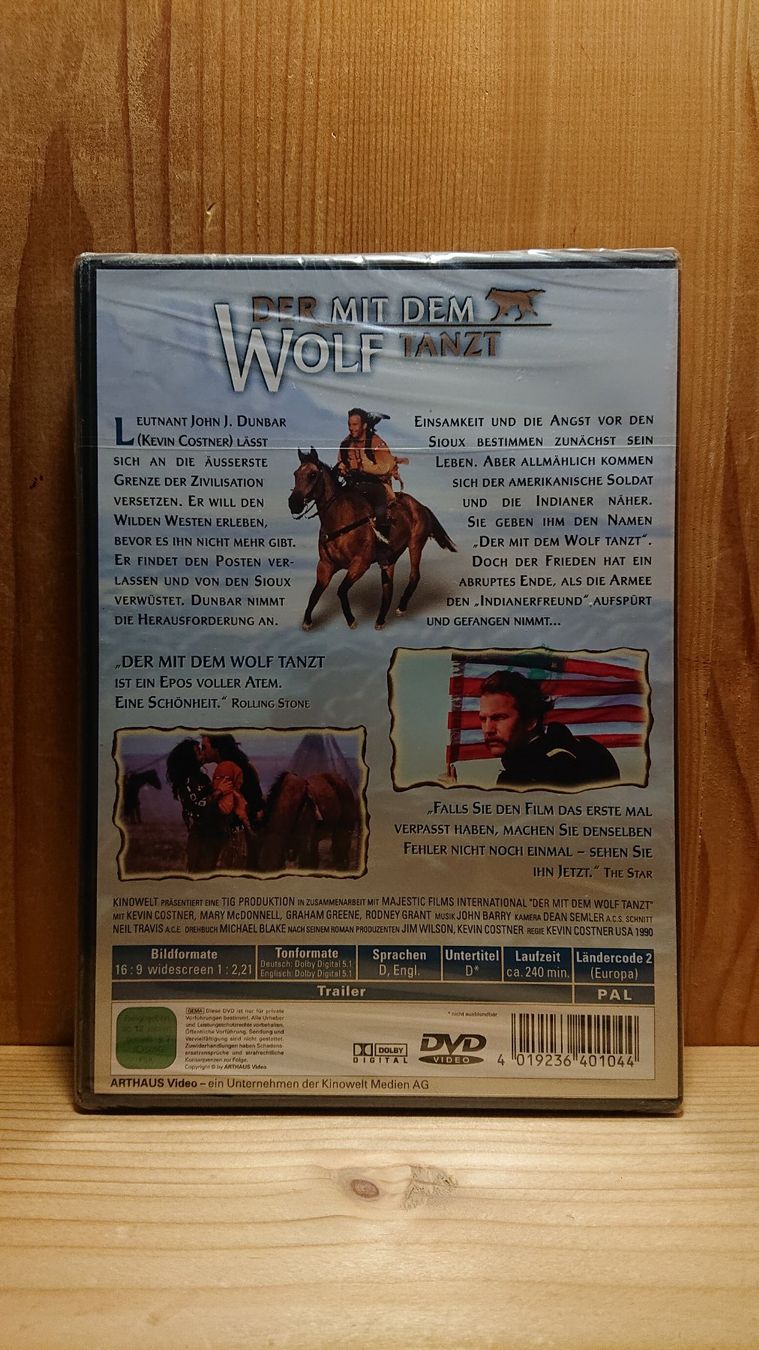 DER MIT DEM WOLF TANZT DVD mit Kevin Kostner (Neu und originalverpackt ...
