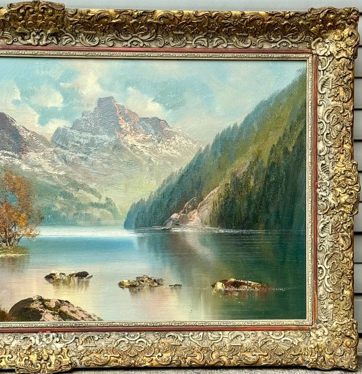 Grosse Landschaft Gemälde mit See und Bergen unleserlich Sig (Gebraucht) in Root für CHF 185 ...