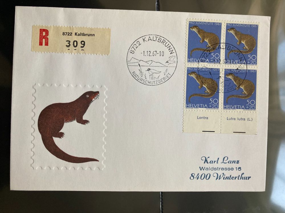 Schweiz 1967 R-FDC Kaltbrunn 4er-Bl. 50 Pro Juventute Tab (Gebraucht ...