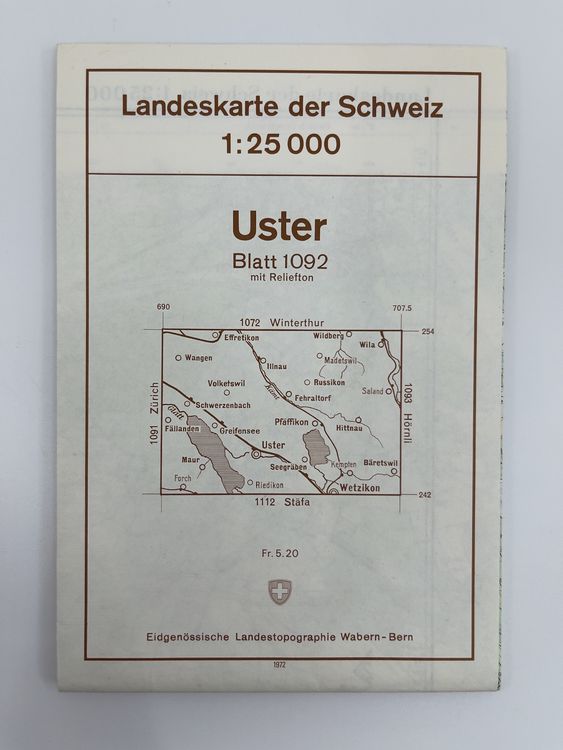 LANDESKARTE 1:25000 Blatt 1092 Uster 1972 | Kaufen auf Ricardo