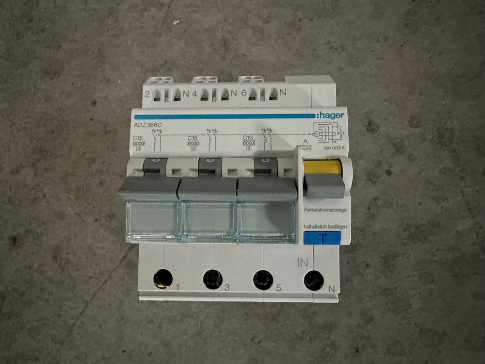 HAGER FI/LS Schalter, ADZ366C, 3-3x1PN 6kA C-16A 30mA, NEU | Kaufen auf Ricardo