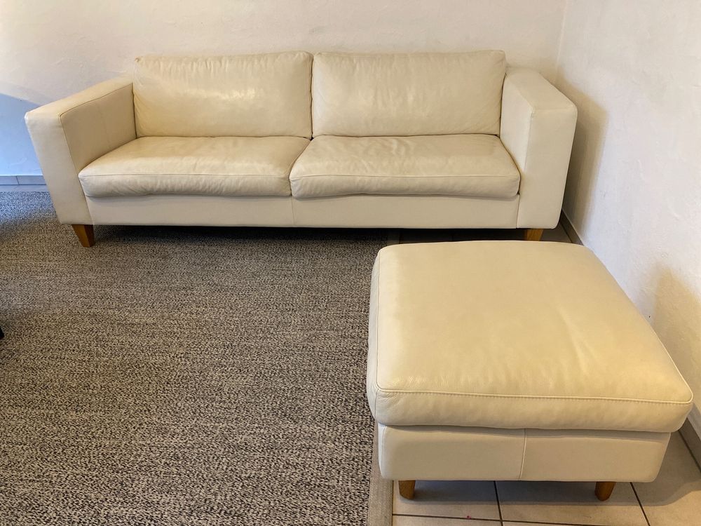 3er-Echtleder Sofa DIENER mit Hocker, Farbe Weiss (Gebraucht) in Wermatswil für CHF 100 – nur ...