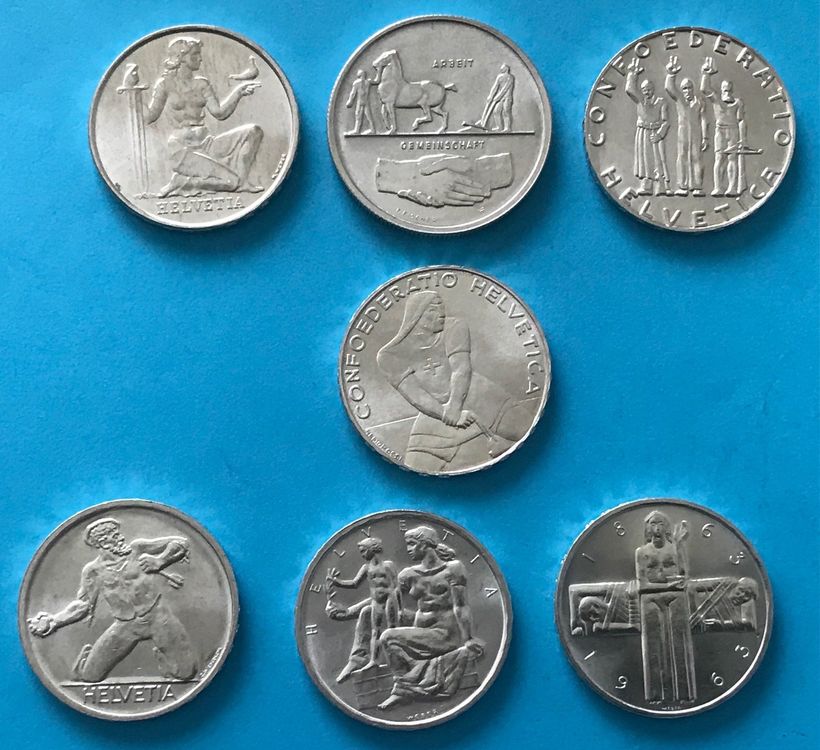 Alle 7 Schweizer Silber 5 Franken-Gedenkmünzen 1936 - 1963 | Kaufen auf Ricardo