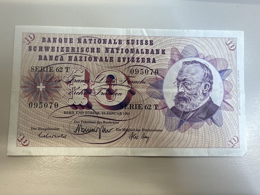 10 Fr.-Note Schweiz 1969 (Gebraucht) in Herisau für CHF 2 – mit ...