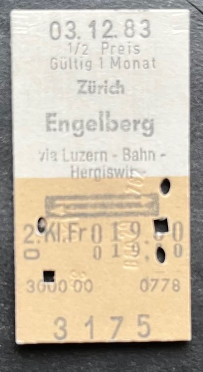 Zürich Engelberg via Luzern Bahn Hergiswil/Billett 1983 (Gebraucht) in Wabern für CHF 2 – mit ...