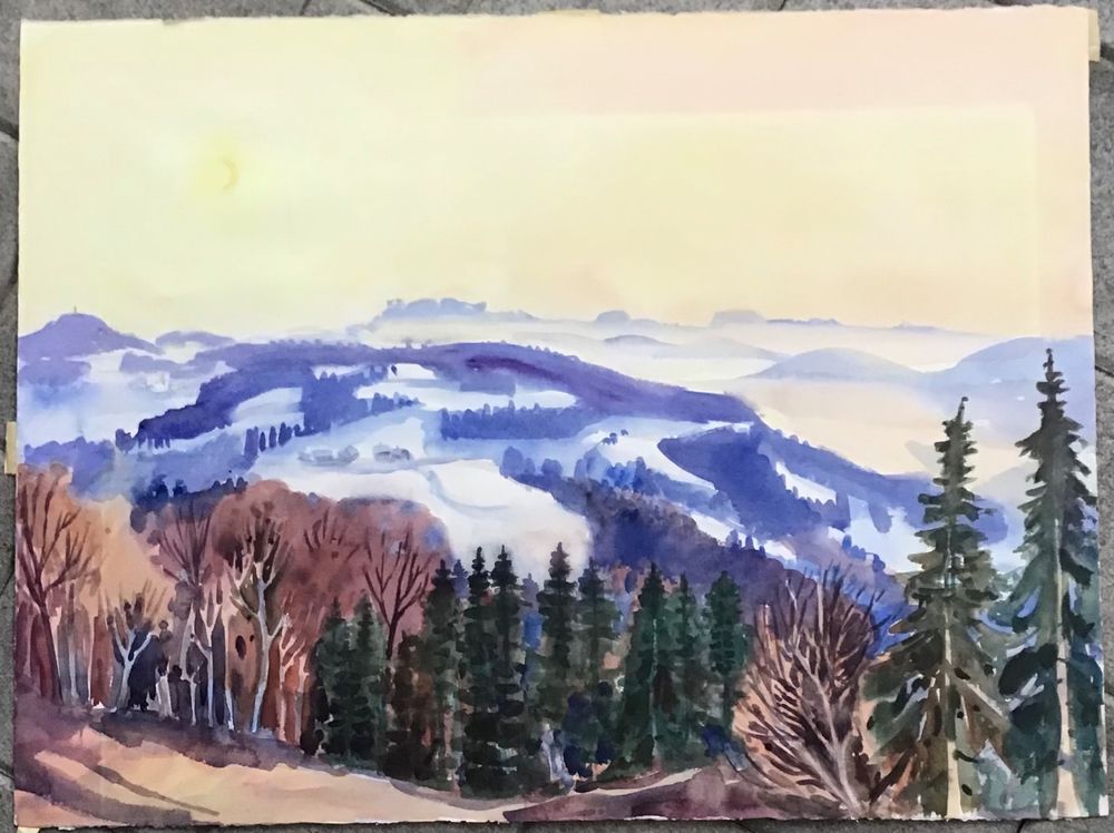 Grosse Winterlandschaft Aquarell | Kaufen auf Ricardo