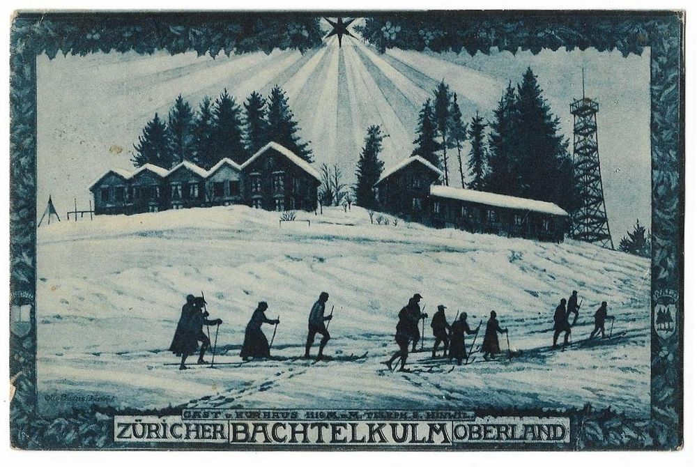 BACHTEL KULM: Wintersport Langläufer, Aquarell Lasius 1920 (Gebraucht ...