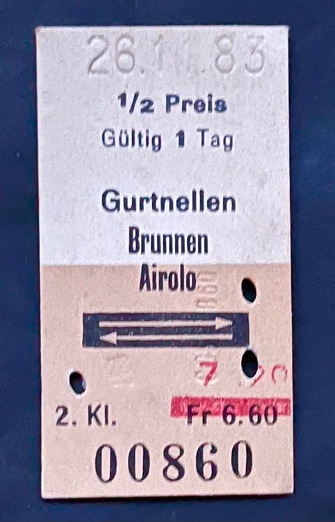 Gurtnellen Brunnen Airolo/ Billett 1983 (Gebraucht) in Wabern für CHF 1.8 – mit Lieferung auf ...