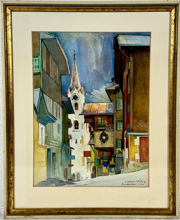 Alfred Soder (1880-1957) Dorfansicht Aquarell (Gebraucht) in Root für ...