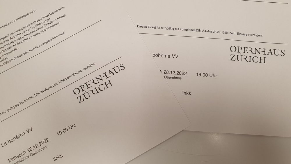 Opernhaus Zürich, La Bohème, 2 Tickets für Oper am 28.12.22 | Kaufen ...
