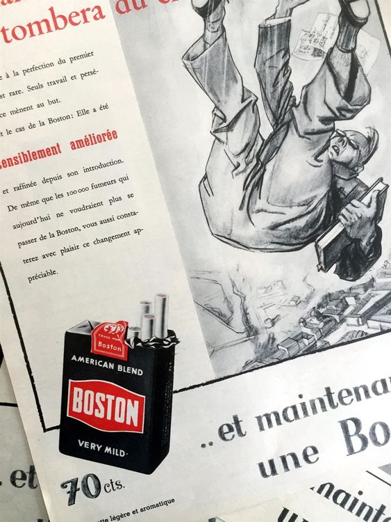 Boston Cigarettes - 3 alte Werbungen / Publicités 1949 (1) (Gebraucht ...