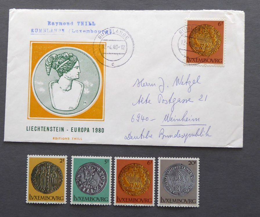 Luxembour postfrische Serie Münzen-Marken 1980 sowie Brief (Gebraucht ...
