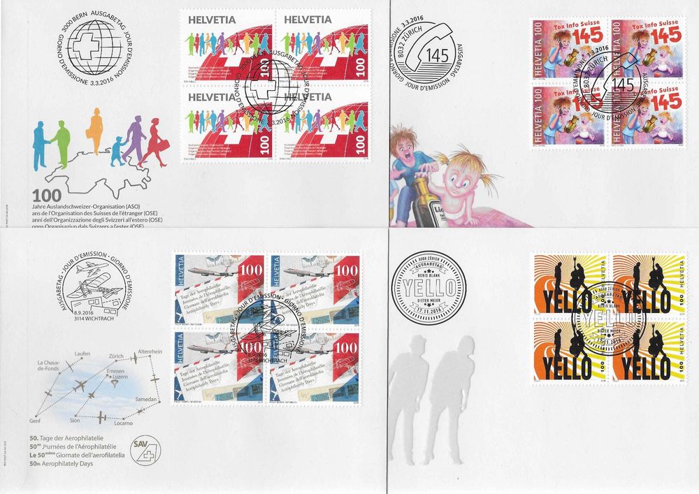 Aus 2016:Vier Viererblock No 1586-1587-1609-1610 FDC | Kaufen auf Ricardo