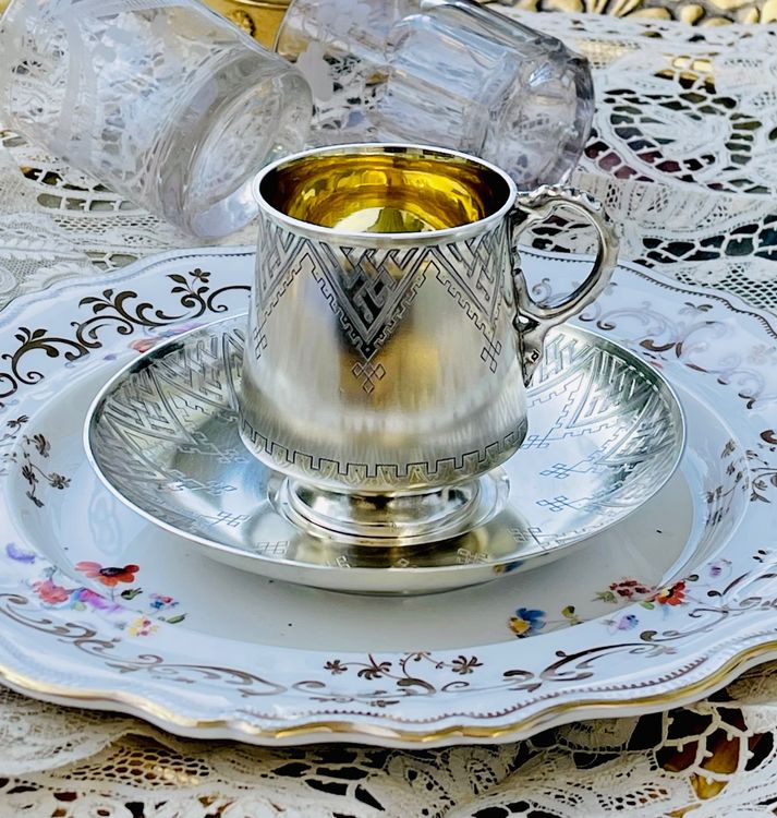 Tasse et sous tasse argent massif russe 19eme | Acheter sur Ricardo