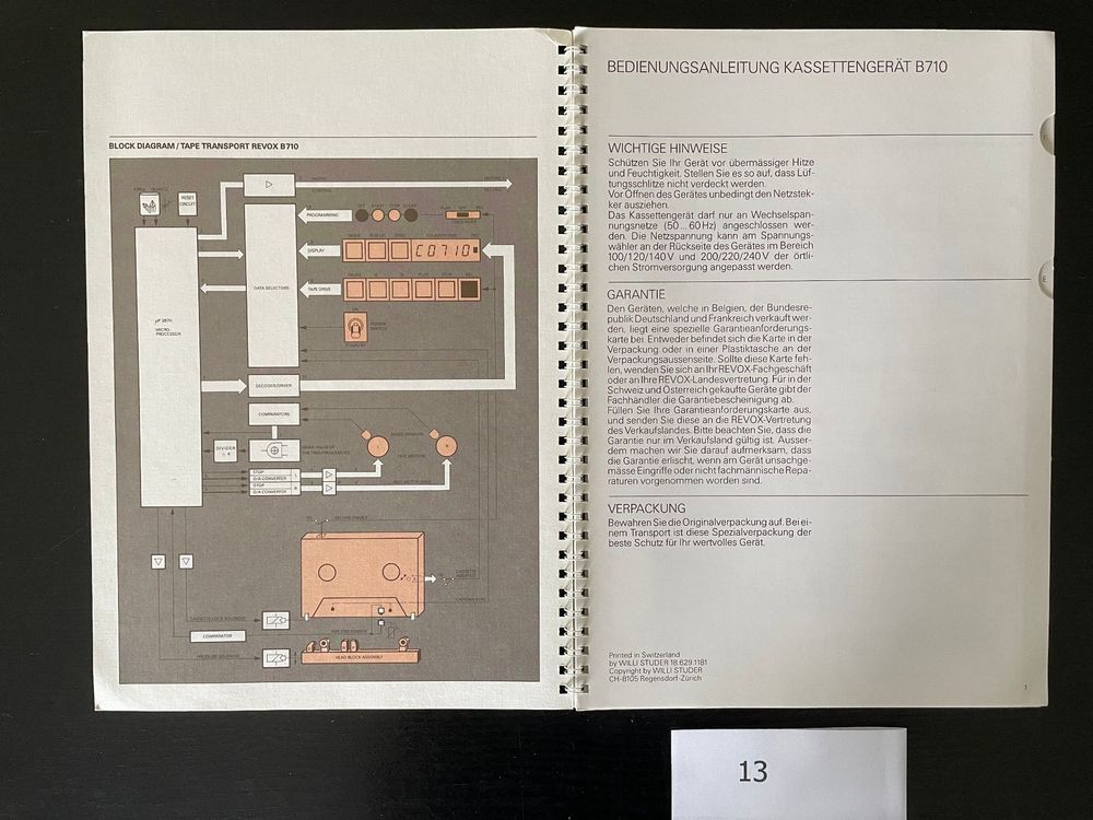 REVOX Original Bedienungsanleitung zu Kasettengerät B710 (Gebraucht) in ...