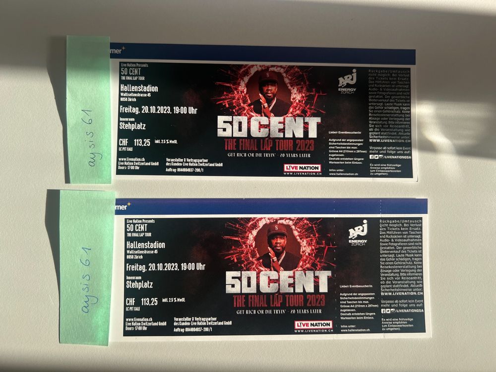 50 Cent Konzert in Zürich Stehplatz Ticket (2 Tickets) (Gebraucht) in ...