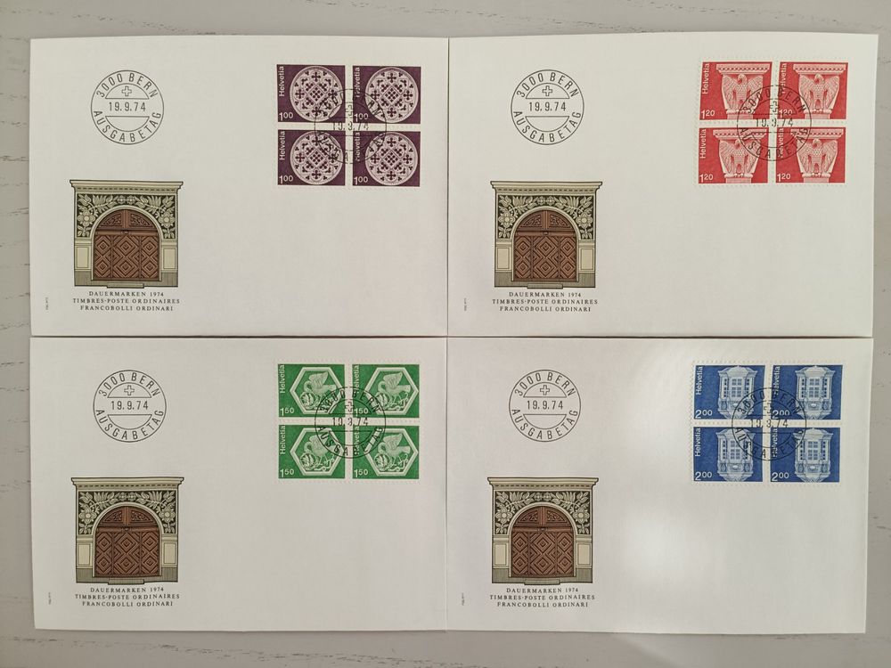 1974 FDC 100 Architektur & Handwerk Viererblock (Gebraucht) in Dübendorf für CHF 3.95 – mit ...