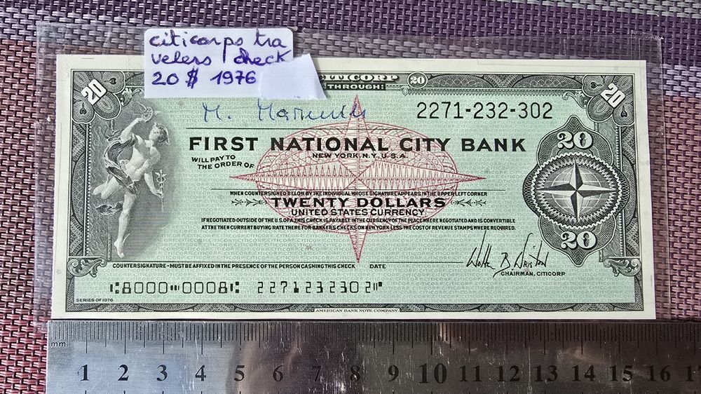 Chèque de voyage Citibank 20 USD – 1976 – USA - AU (Neuf (Voir ...
