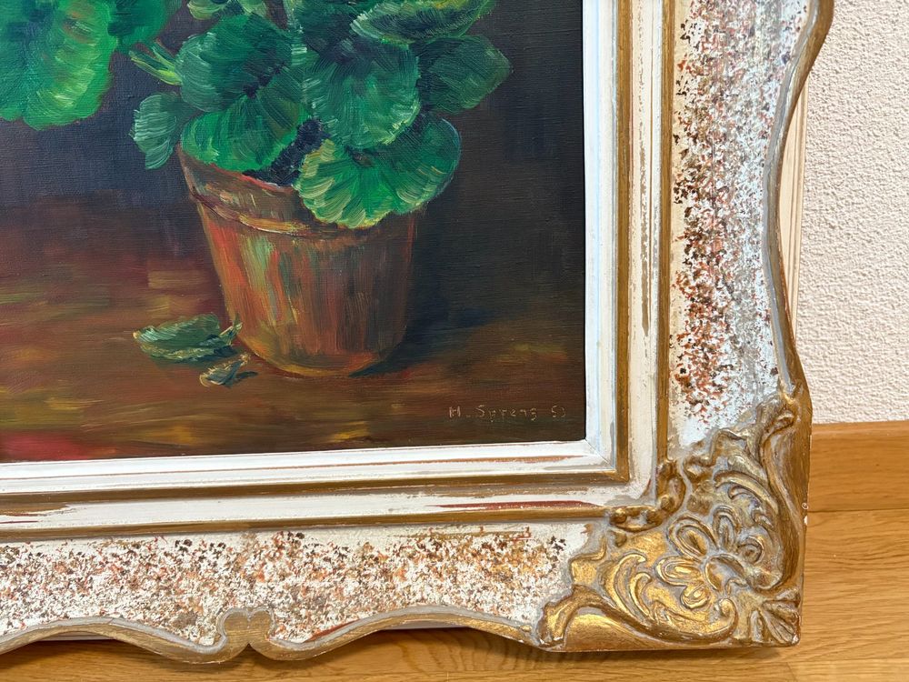 H. Spreng '53, Geranien Öl Gemälde, 58 cm breit x 66 cm hoch (Gebraucht ...