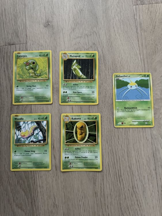 Pokemon Karten Set Raupy, Safcon, Kokuna, Hornliu, Gehweiher (Gebraucht ...