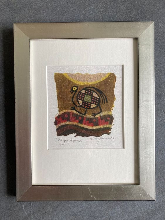 Batik Bild Argentina in Passepartout Vogel gerahmt signiert | Kaufen auf Ricardo