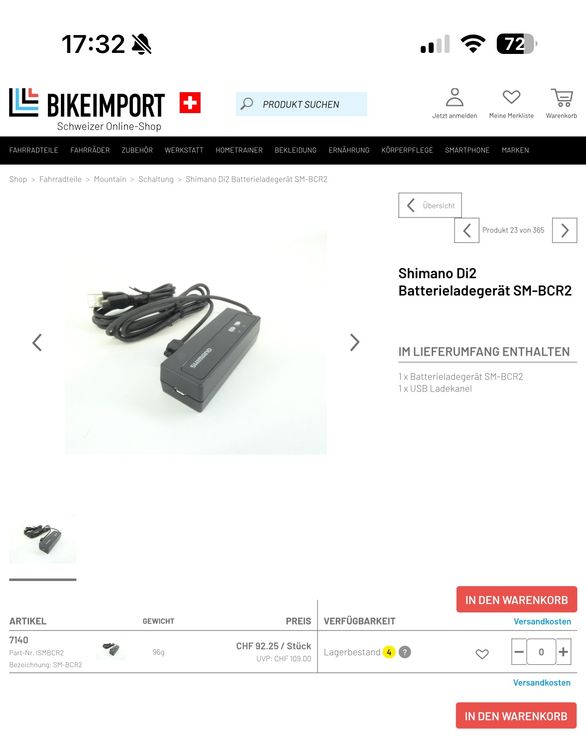 Shimano Ladegerät DI2 11-fach SM-BCR2 für SM-BTR2 / BT-DN110 | Kaufen auf Ricardo