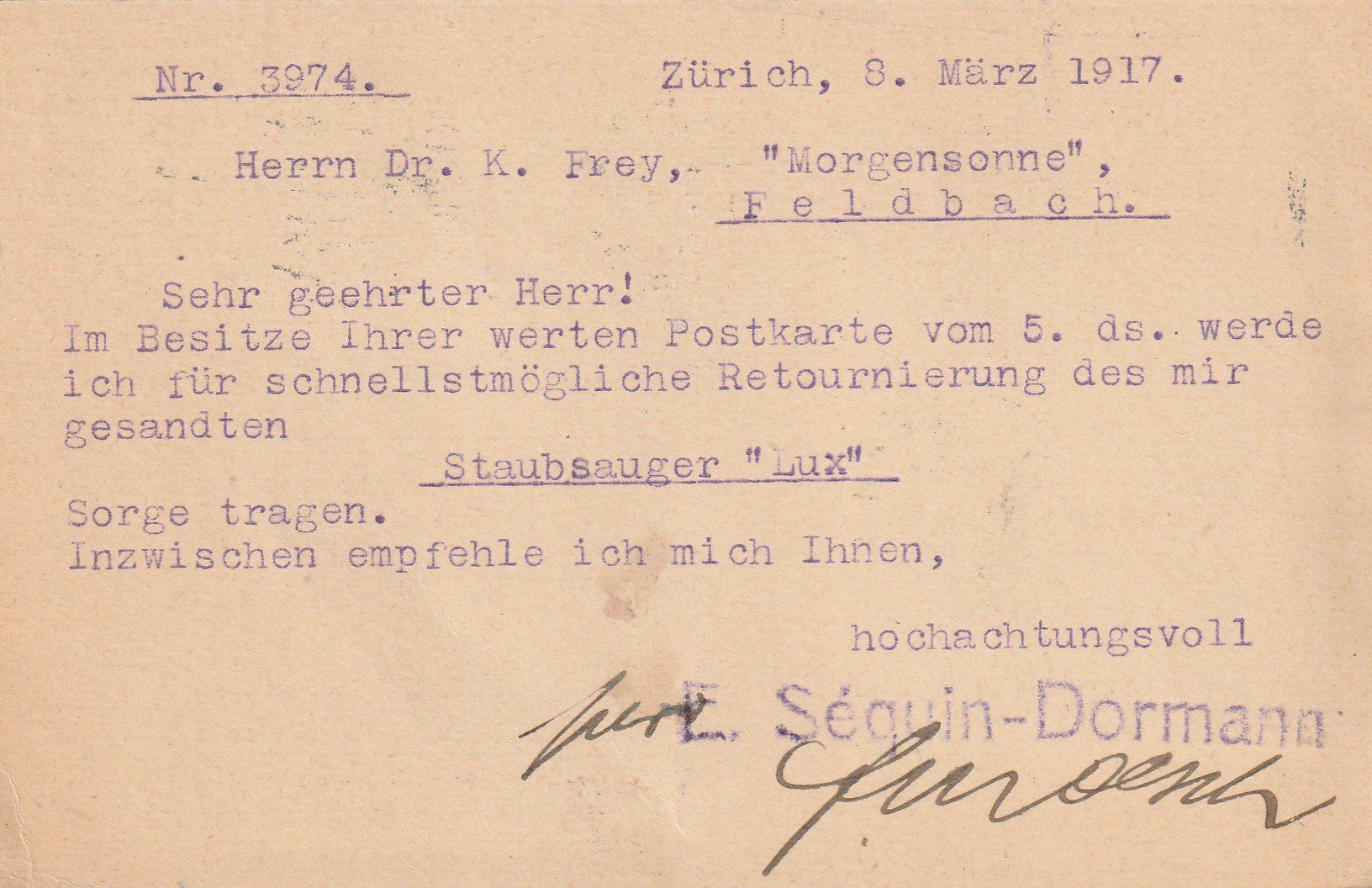 Vignette Küchen Sequin Zürich auf 5 Rp. GS-Pk (Gebraucht) in ...