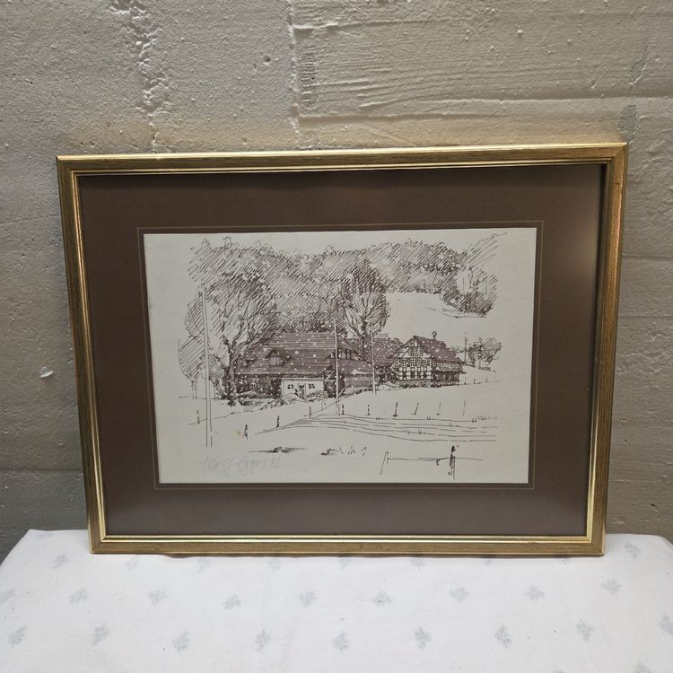 Gerahmte Winterzeichnung von Roy Egger, Jahr 1982. (Gebraucht) in Stans ...