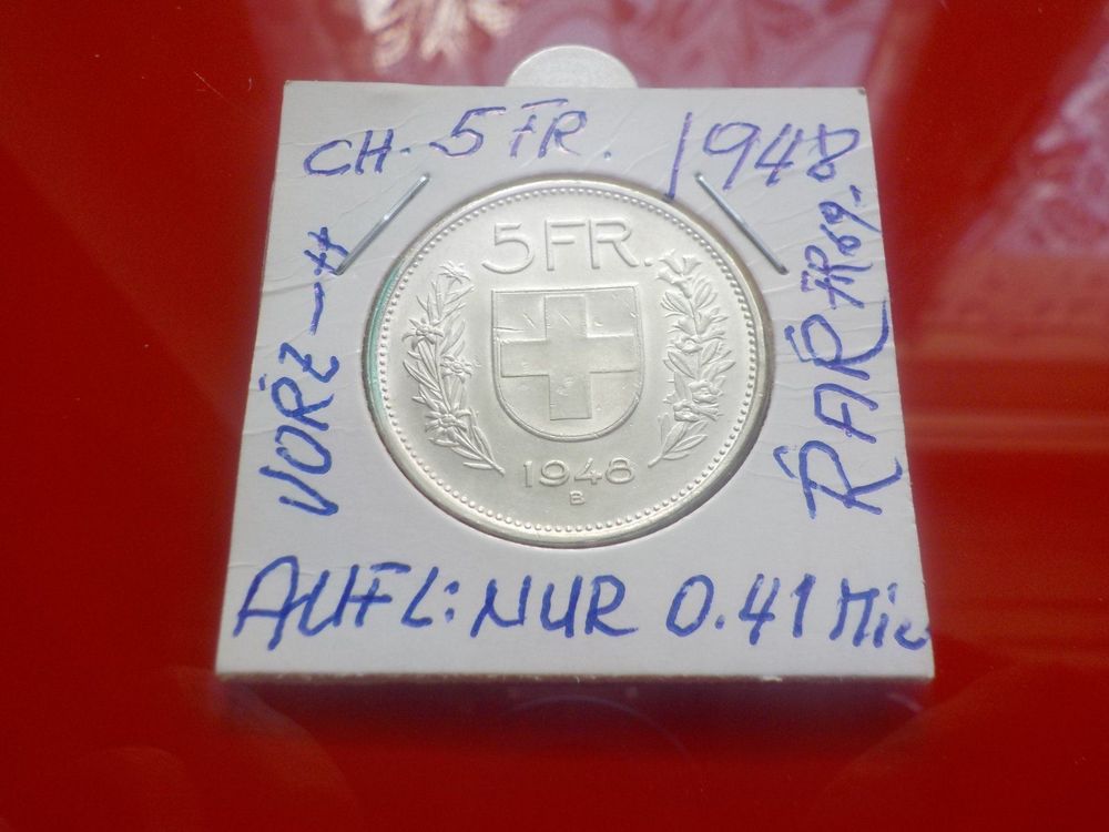 Vorz- - 5 Fr. 1948 schönes SILBER Stück (Gebraucht) in Glis für CHF 8 – mit Lieferung auf ...