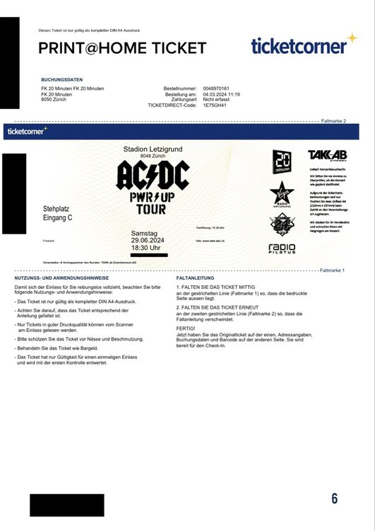 AC/DC 2 Stk.Tickets, 29.06.24, Letzigrund Zürich (Neu und ...