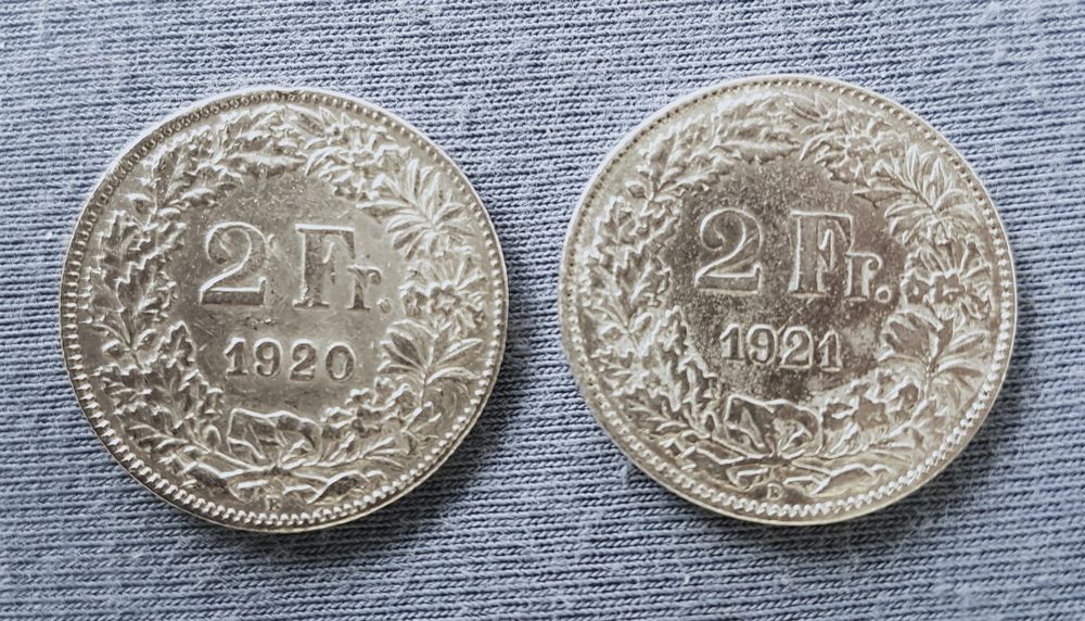 2 x 2 Franken Silbermünzen 1920 und 1921 ab nur 1 Franken !! (Gebraucht) in Camignolo für CHF 11 ...