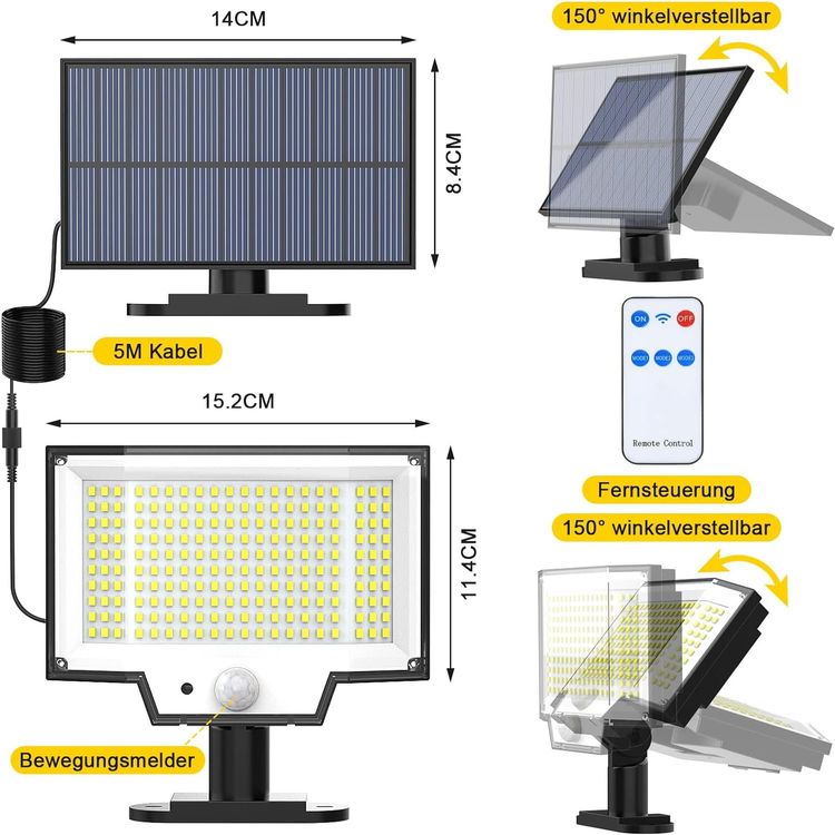Solarlampe Mit Bewegungsmelder 200 Led Solarleuchten Ip65 (Neu (gemäss ...