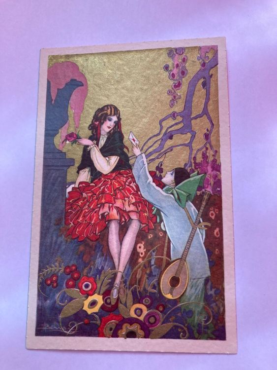 KÜNSTLERKARTE, ADOLFO BUSI, ART DECO, SIGNIERT, DAME/PIERROT (Gebraucht ...