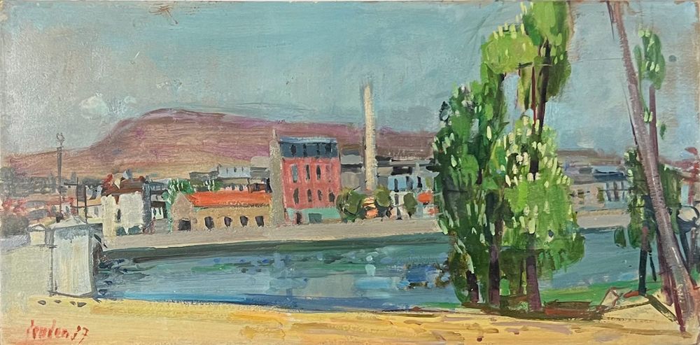 Rudolf Zender. Au pont de Suresnes, wohl 1957. Öl / Karton (Gebraucht) in Zumikon für CHF 150 ...