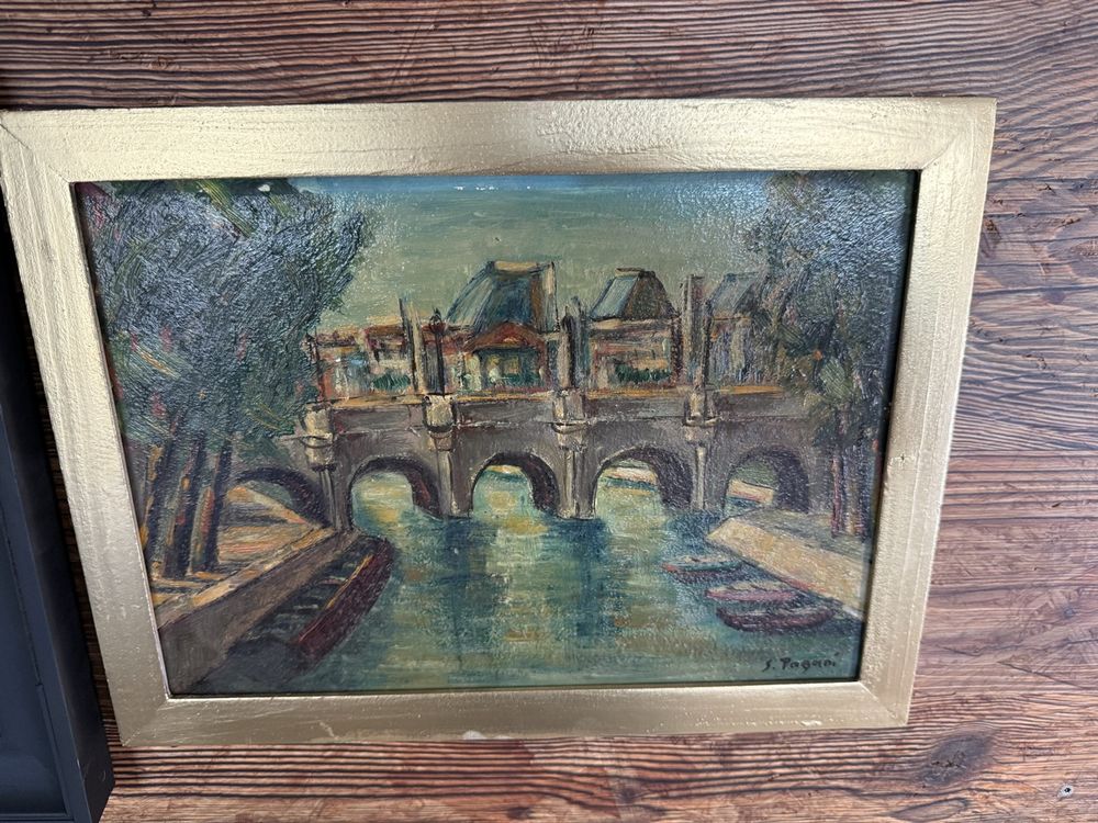 Tableau vintage signée S. Pagani - Paysage urbain parisien (D'occasion ...