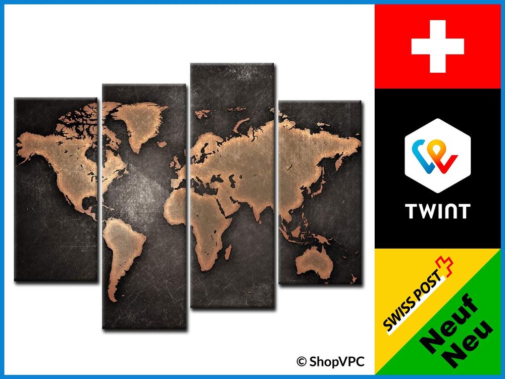 Moderne Weltkarte 4 Teilig Leinwand - Wandbilder | Kaufen auf Ricardo