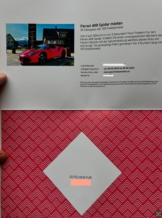 Gutschein Ferrari 488 Spider, 3h - 100km inkl. Wert 420.- (Neu (gemäss Beschreibung)) in Zürich ...