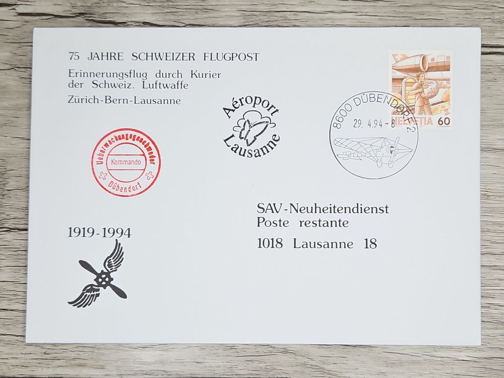 CL03 Enveloppe + Timbre Suisse 1994 (Gebraucht) in Cousset für CHF 0.75 – mit Lieferung auf ...