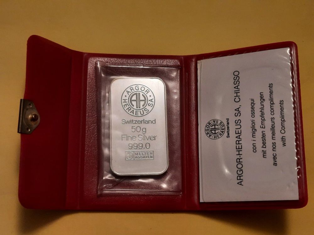 50 Gramm Argor Heraeus Silberbarren "Ferragosto 1987" 999.0 | Kaufen ...