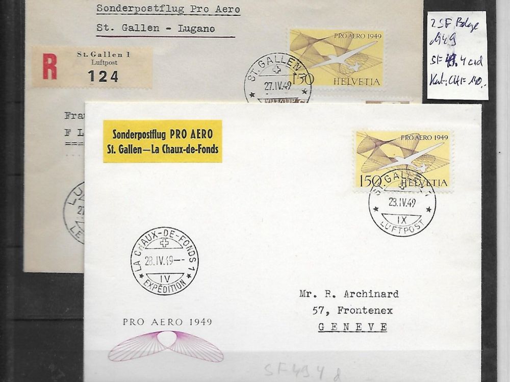 2 SF Beleg 1949 SF 49.4 c + d Kat: CHF 140.- (Gebraucht) in Basel für CHF 7 – mit Lieferung auf ...