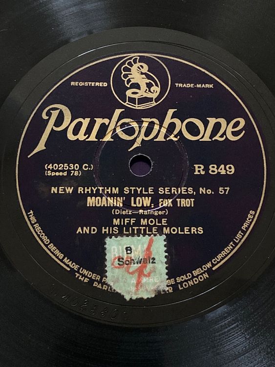 Schellackplatte 10“ 78RPM MIFF MOLE…/ THE HARLEM FOOTWARMERS (Gebraucht ...