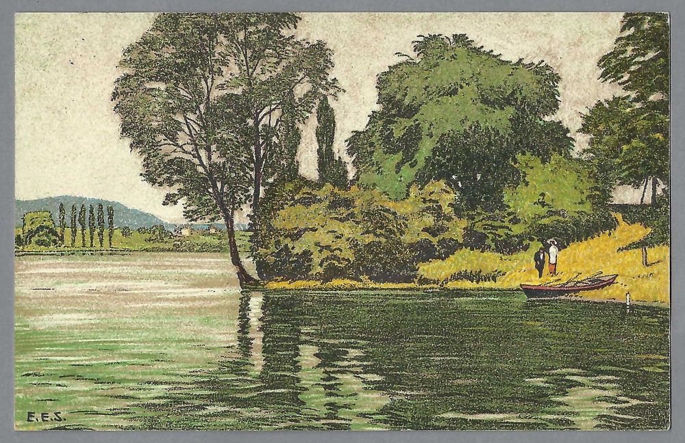 1926, UFERPARTIE, SCHÖNE KÜNSTLER-LITO SIGN. SCHLATTER (Gebraucht) in ...