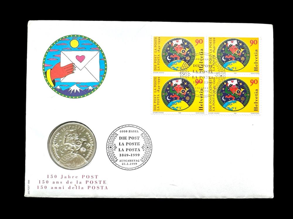 DIE POST Jubiläumsmünze 1849-1999, gestemp.,4er Block Marken (Neu (gemäss Beschreibung)) in ...