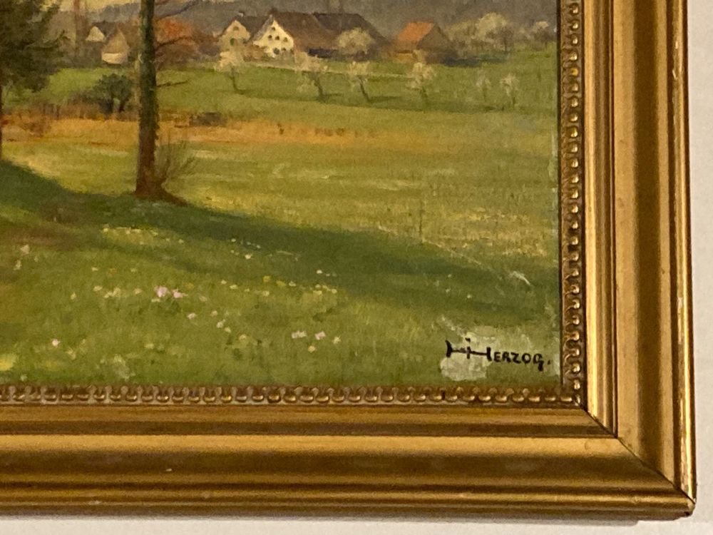 Jakob Herzog (1867-1959) Landschaftsgemälde mit Dorf, Bäume (Gebraucht) in Hirzel für CHF 200 ...