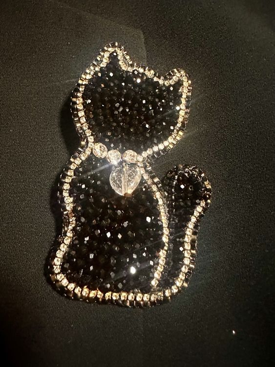 Vintage-Style Black Cat Pin Brooch, Rhinestone Details, Cute (Neu ...