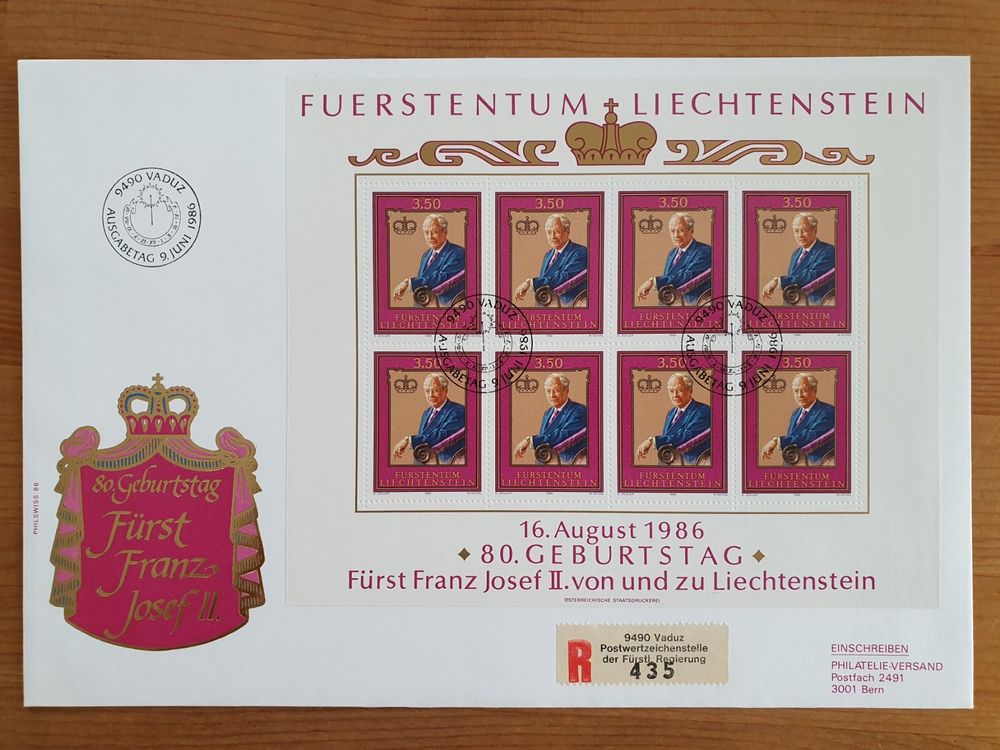 FL Kleinbogen FDC: 80. Geburtstag Fürst Franz Josef 1986 | Kaufen auf Ricardo